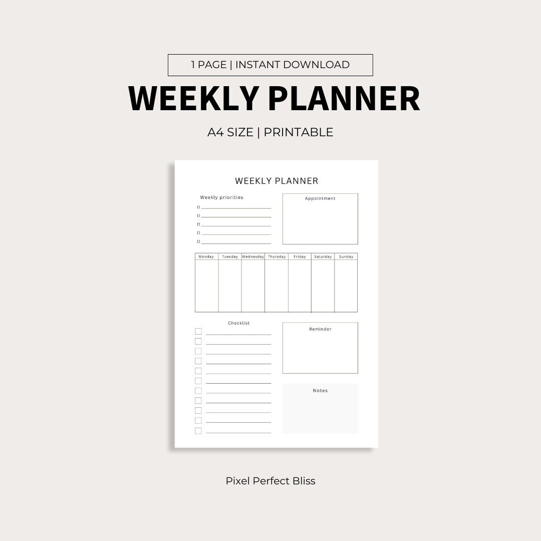 Weekly Planner Sheet Printable, Every Week Intuitive Plan, Practical ...