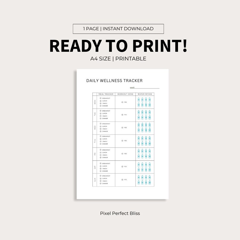 Daily Wellness Tracker Printable, Everyday Easy-to-use Healthy Habits ...