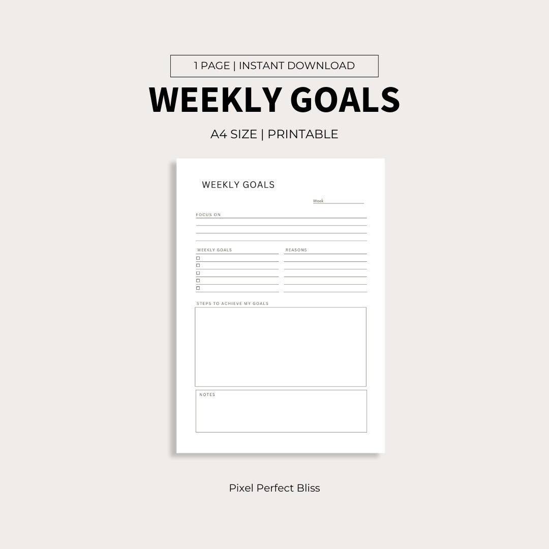 Weekly Goals Sheet Printable Every Week Intuitive Target - Etsy