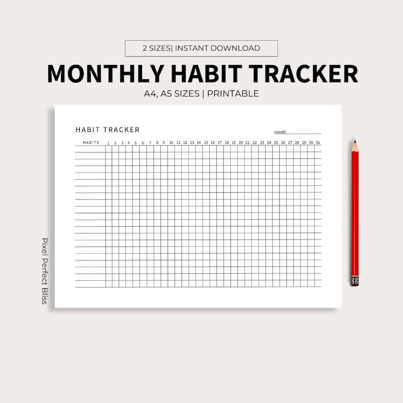 Monthly Habit Tracker Printable Landscape, Daily Easy-to-use Routine ...