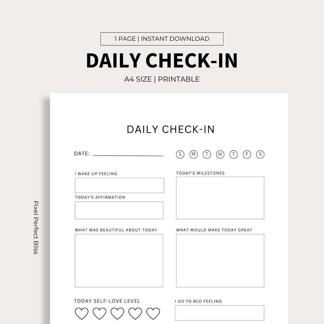 Daily Check-in Journal Page: A4 Printable (instant Download) - Etsy