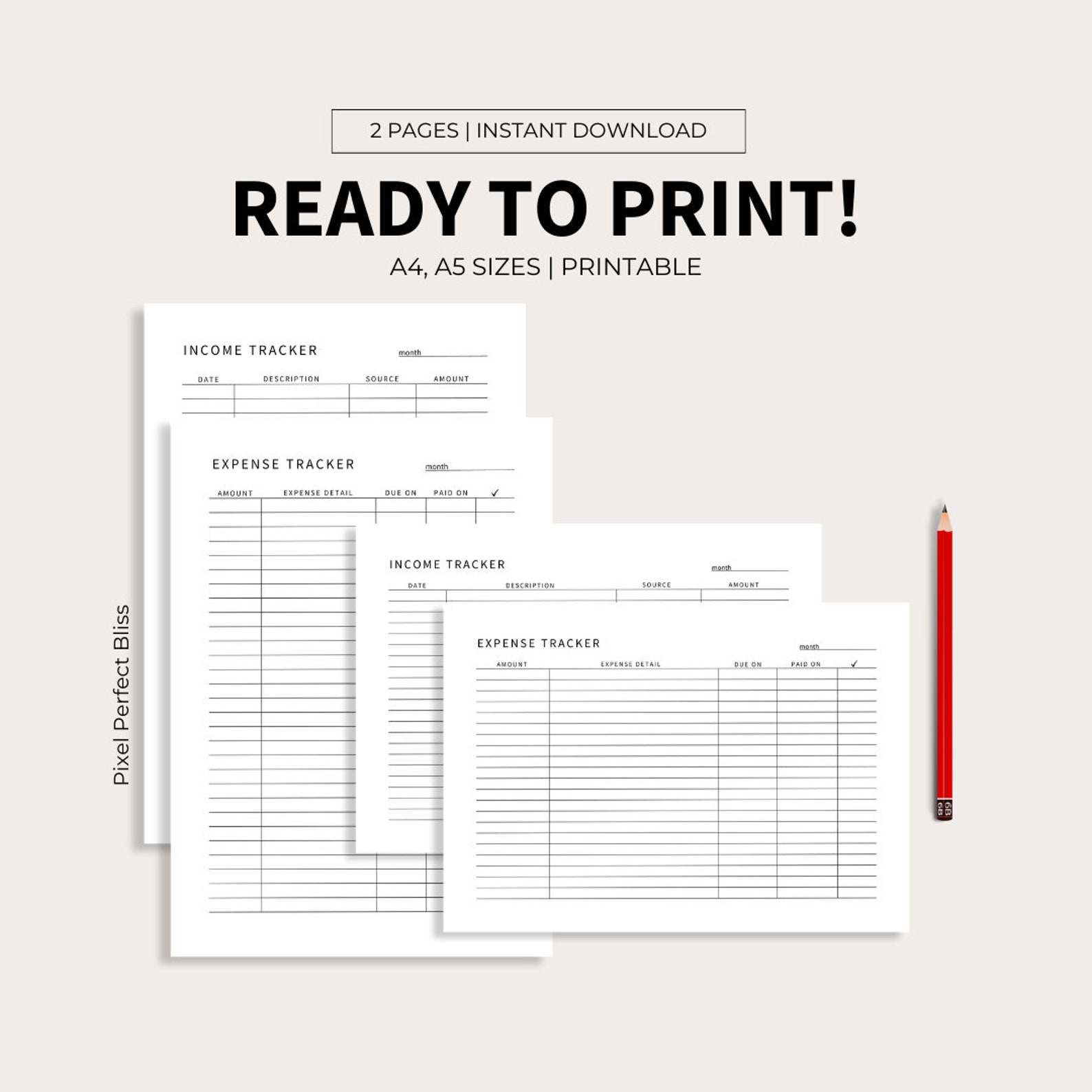 Income & Expense Tracker, Monthly Budget Planner Printable, Financial ...