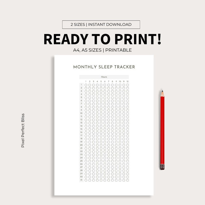 Monthly Sleep Tracker Printable, Everyday Easy-to-print Hours of Sleep ...