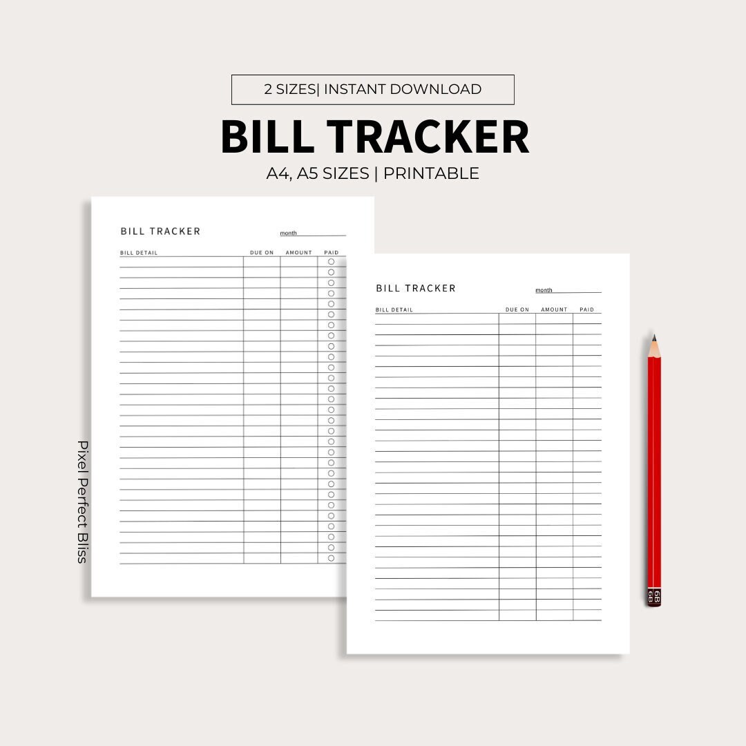 Bill Tracker Printable, Personal Finance Worksheet, Bill Payment ...