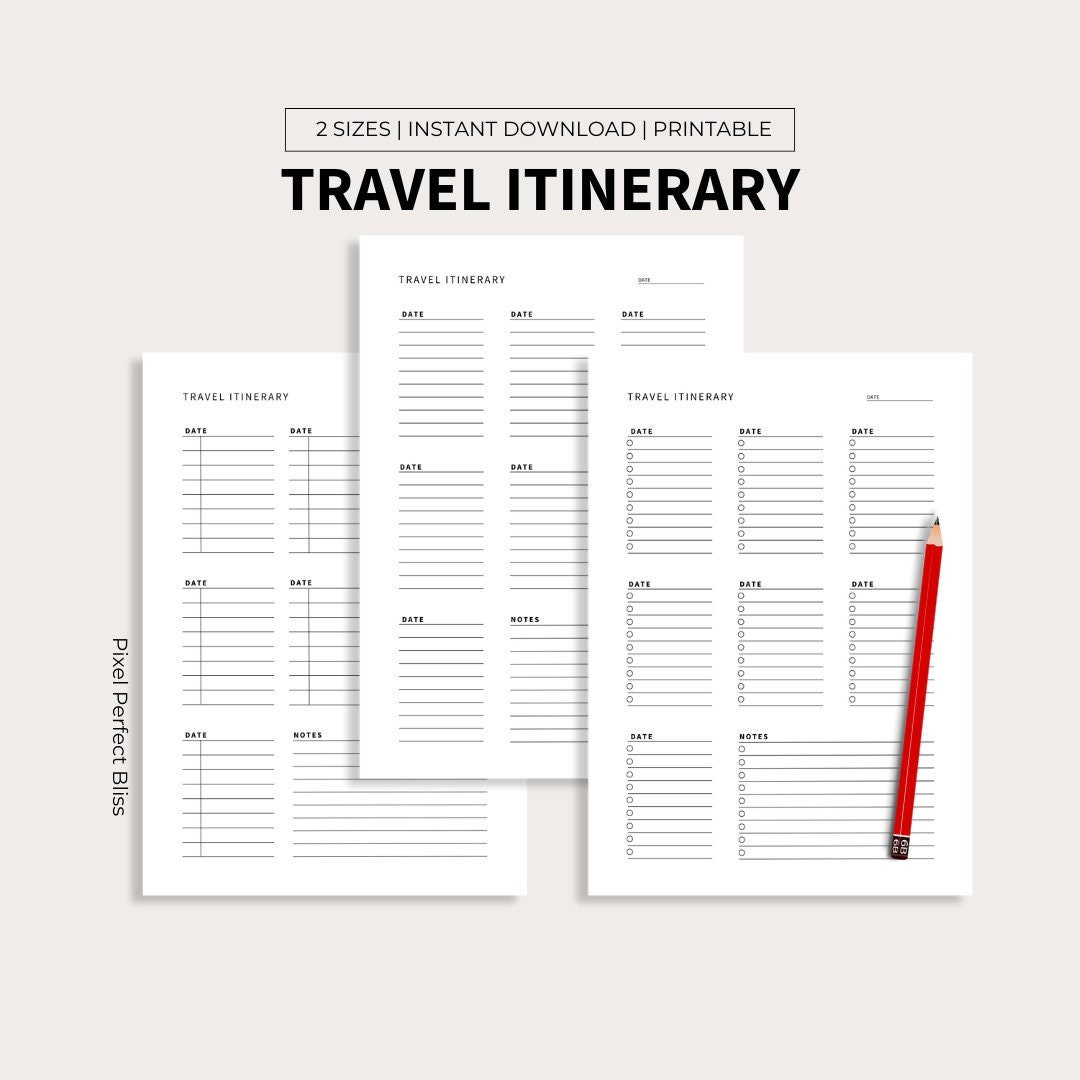Simple Travel Itinerary Printable, Travel Planner Template, Vacation ...