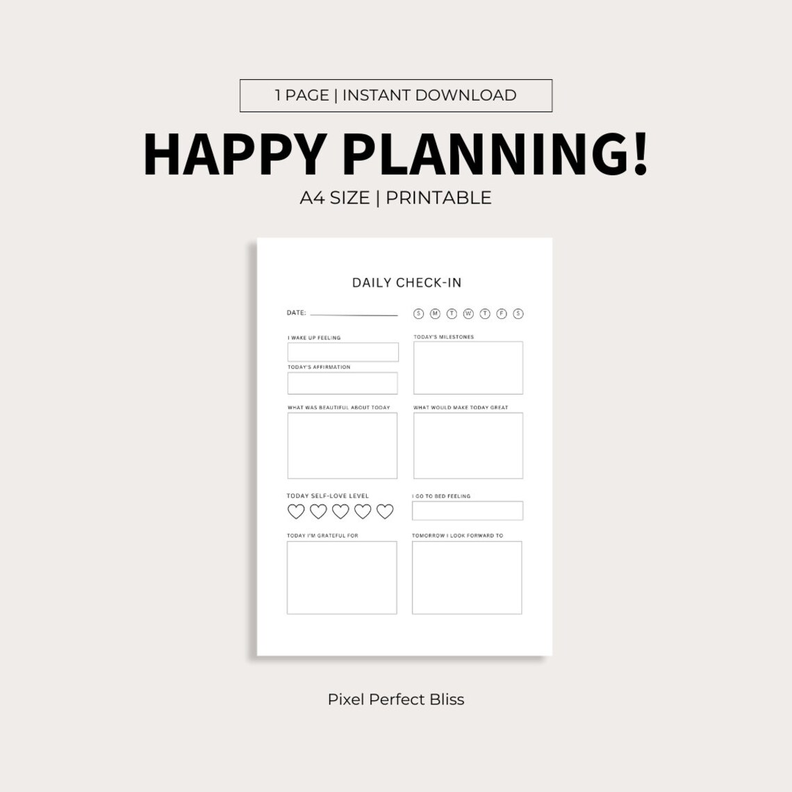 Daily Check-in Journal Page Printable, Everyday Easy-to-use Journaling ...