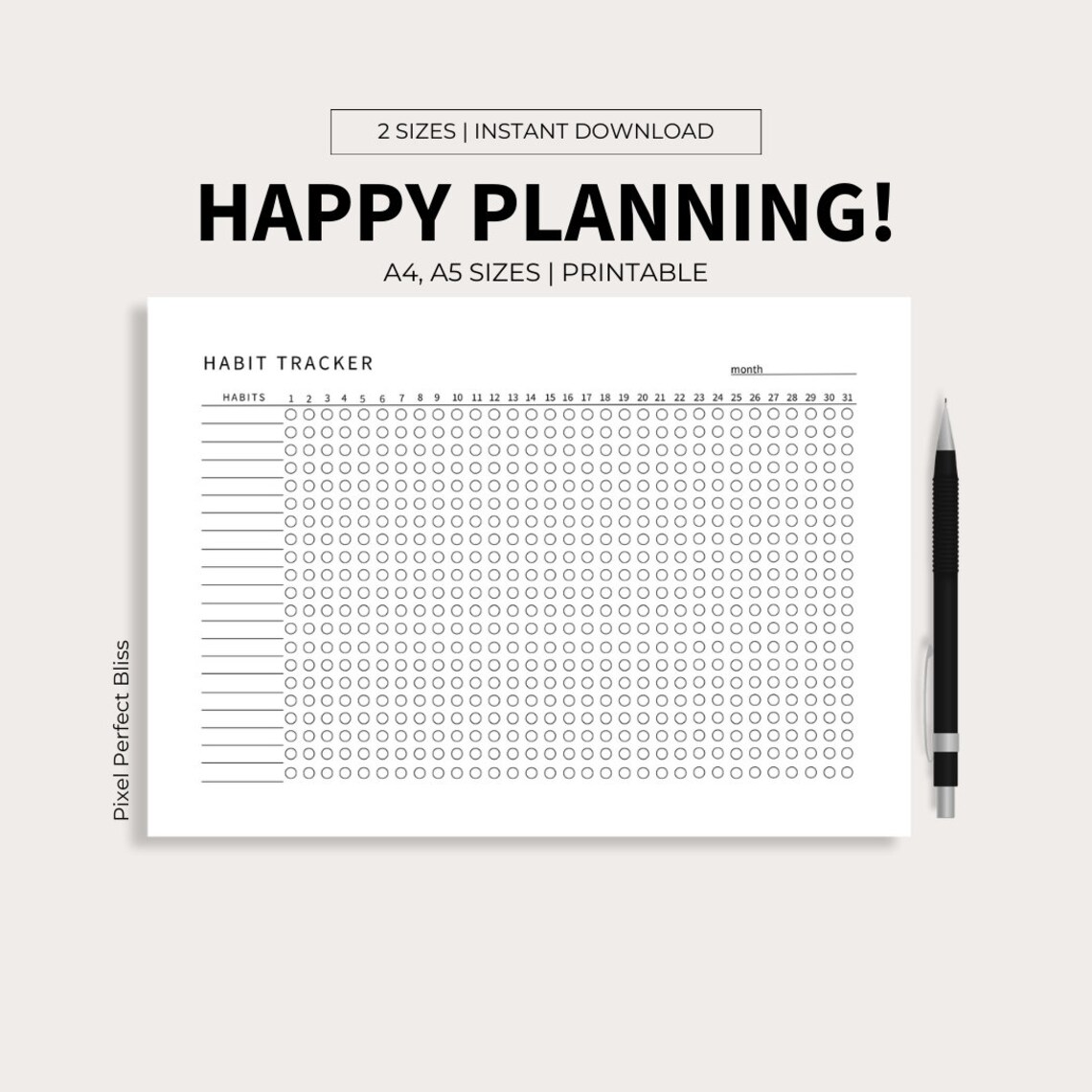 30 Days Habit Tracker Printable Landscape, Monthly Easy-to-use Routine ...