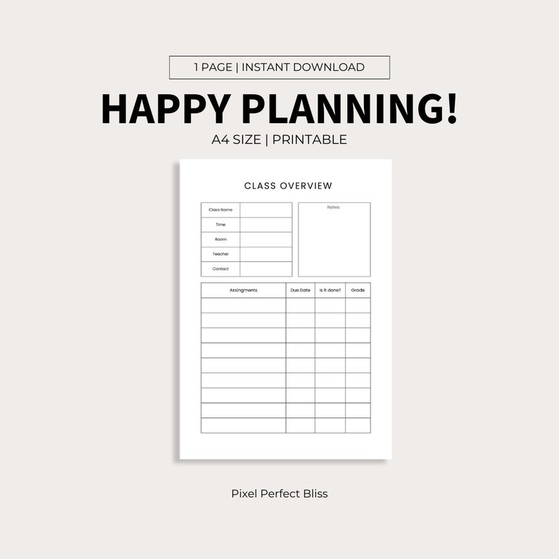 Class Overview Printable Class Outline Log Student Planner - Etsy