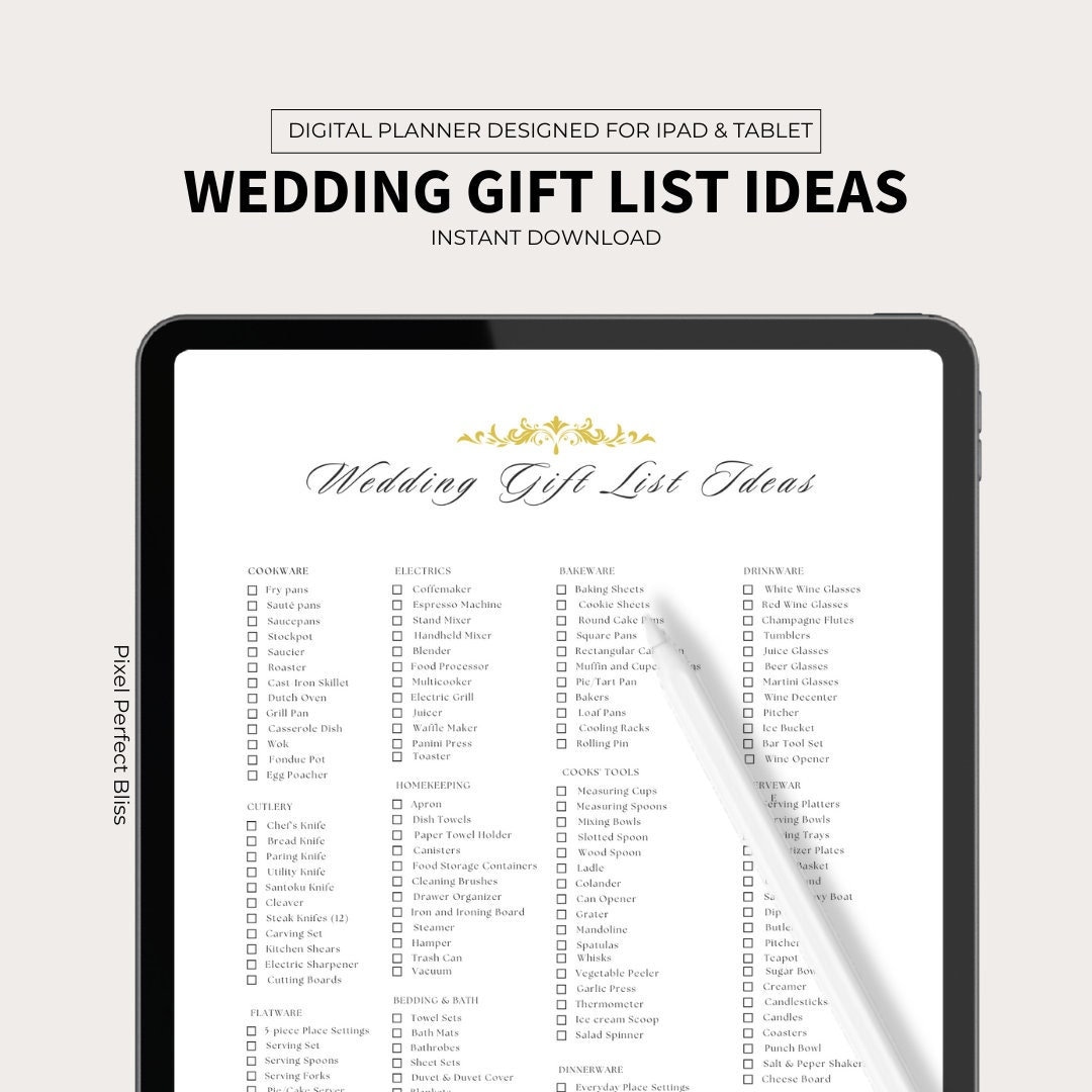 Digital Wedding Gift List, Bridal Checklist, Bridal Gift Registry ...