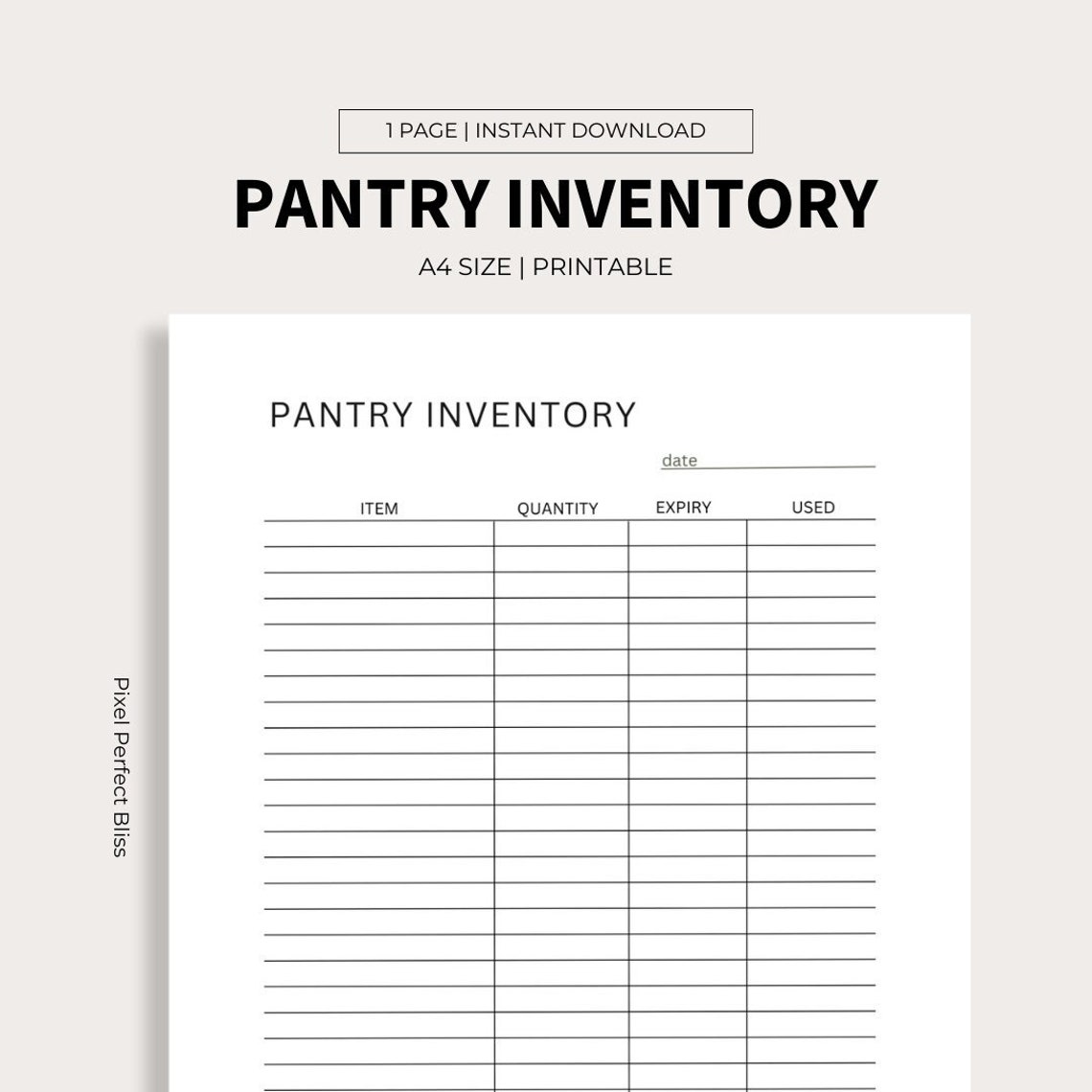Pantry Inventory Sheet, Food Storage Checklist, Kitchen Organization ...