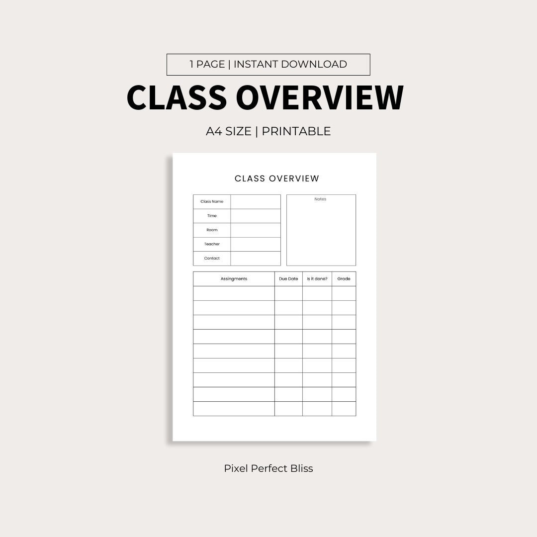 Class Overview Printable Class Outline Log Student Planner - Etsy