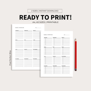 Yearly Overview Template, Printable Yearly Planner on One Page, Year at ...