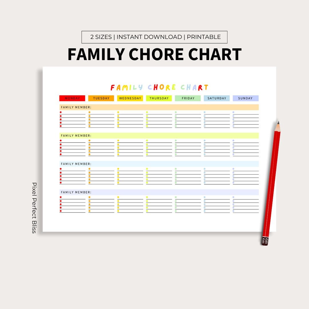 Family Chore Chart Template, Household Chores, Responsibilities Chart ...