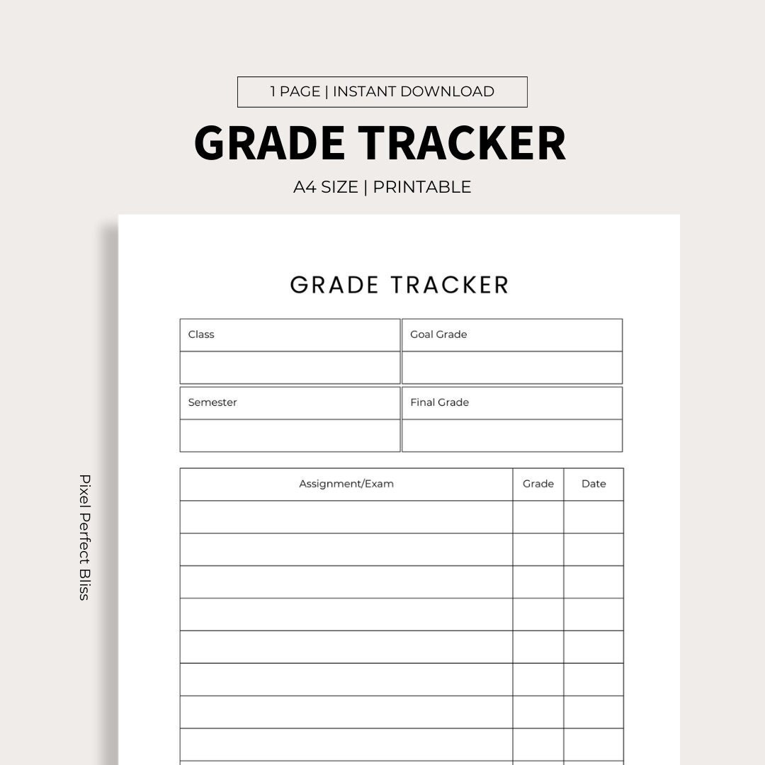Grade Tracker Printable, Study Plan Sheet, Student Planner, Study ...