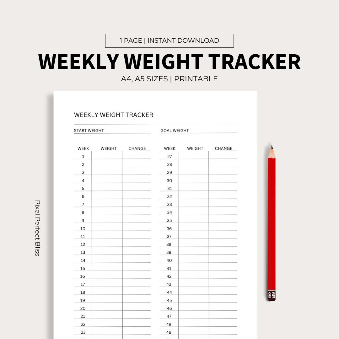 52 Week Weight Tracker, Weight Loss Tracker, Weight Log, Weight Journal ...