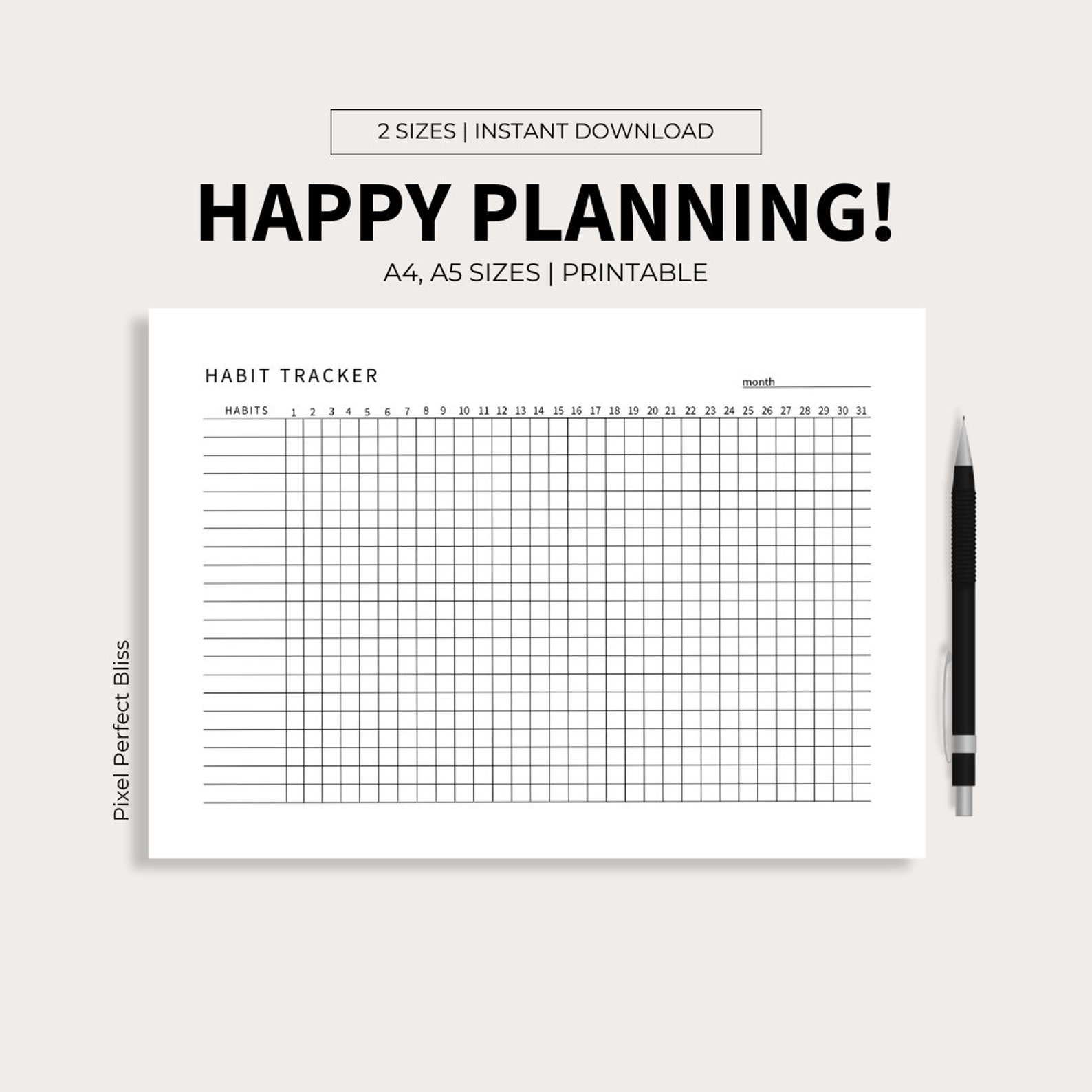 Monthly Habit Tracker Printable Landscape, Daily Easy-to-use Routine ...