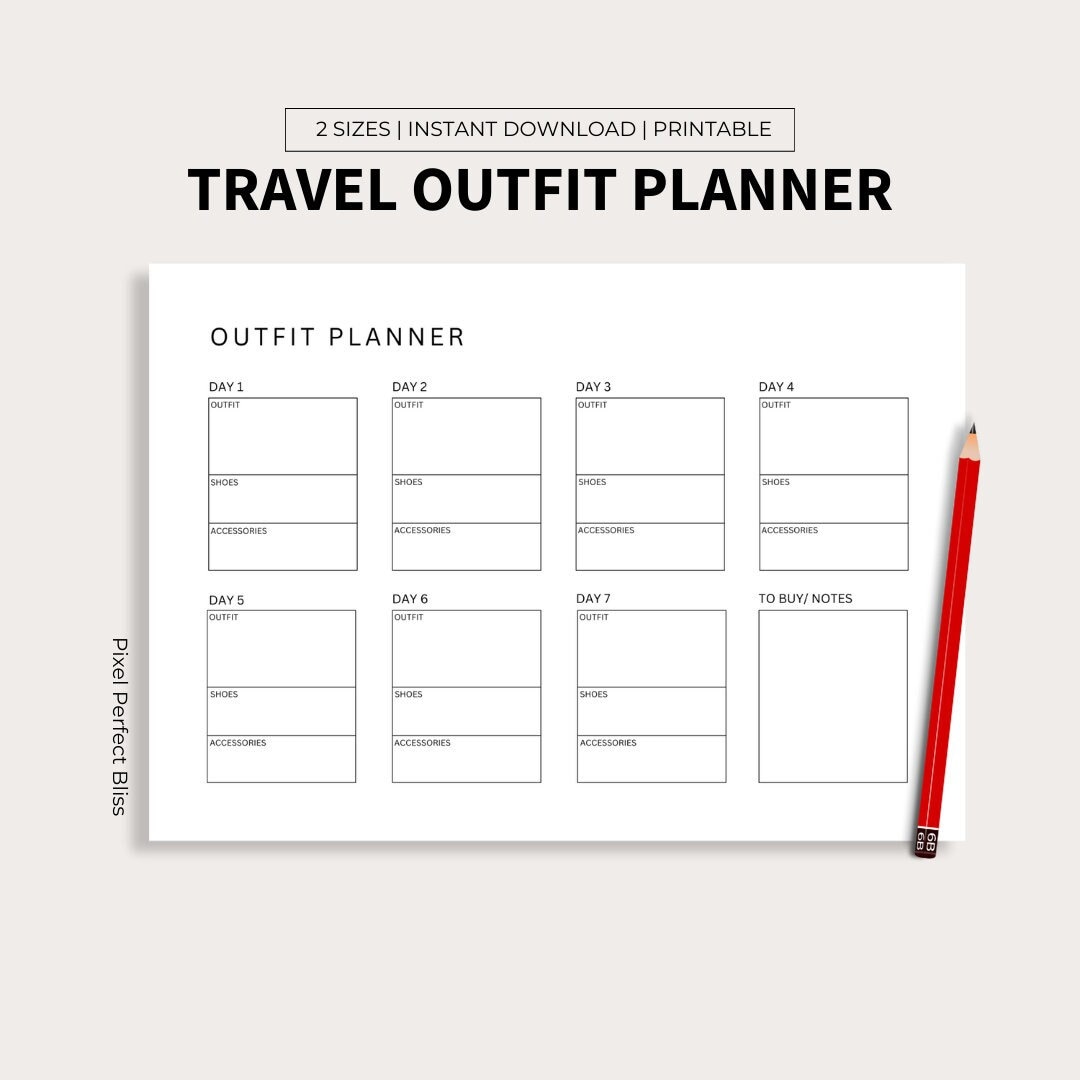 Travel Outfit Planner Printable Template, Daily Outfit Planner for ...