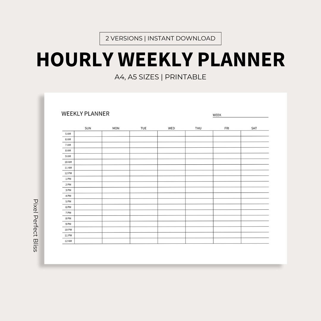 Hourly Weekly Schedule Landscape, Weekly Planner Printable, Week at a ...
