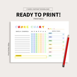 Kid's Chore Chart, Household Chores Template, House Responsibilities ...