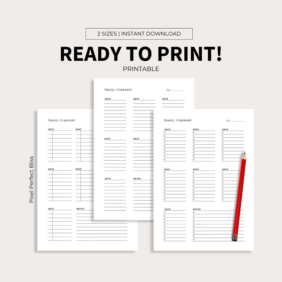 Simple Travel Itinerary Printable, Travel Planner Template, Vacation ...