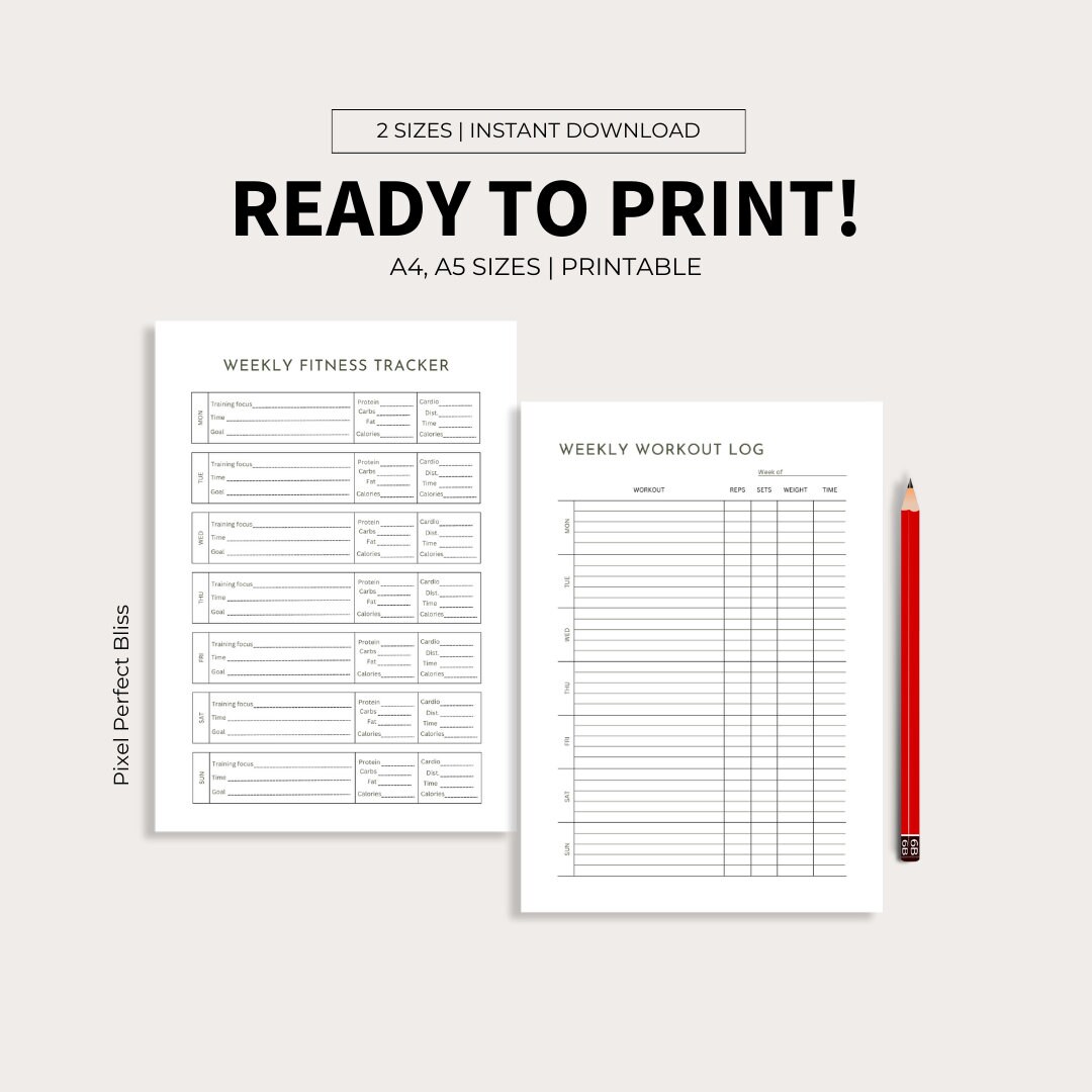 Fitness Tracker Set Printable, Daily Exercise Log, Workout Routine ...