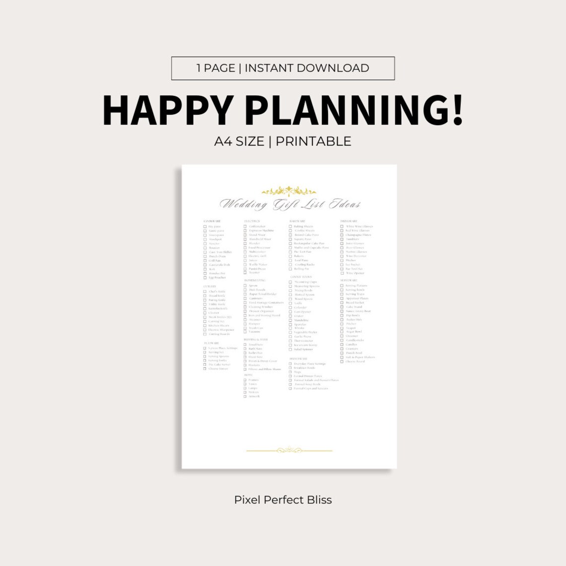 Wedding Gift List, Printable, Bridal Gift Checklist, Marriage Gift ...