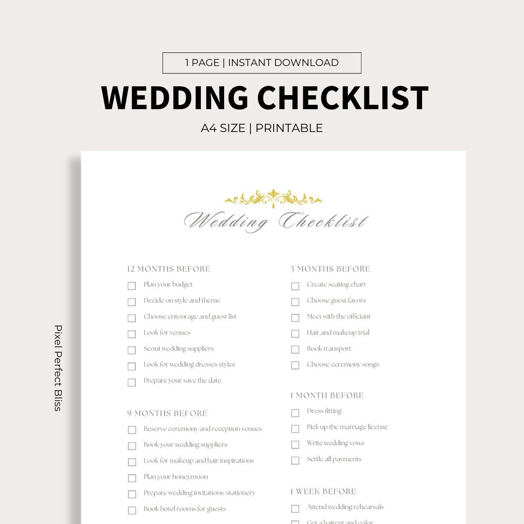 Wedding Checklist, Wedding To-do List, Marriage Task List, Bridal ...