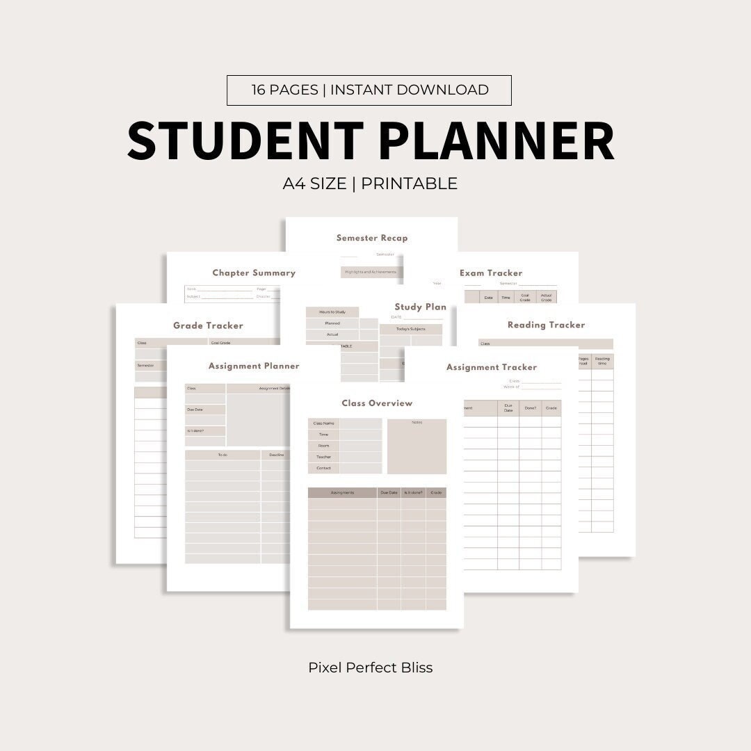 Student Planner Printable, Study Binder, School Organizer, Academic ...