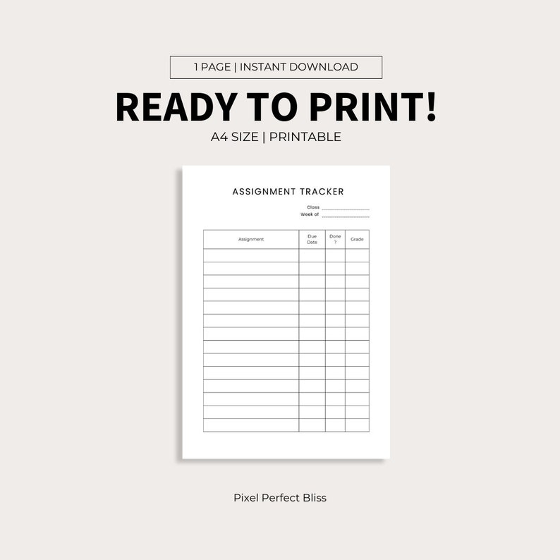 Assignment Tracker Printable, Homework Tracker Sheet, Student Planner ...