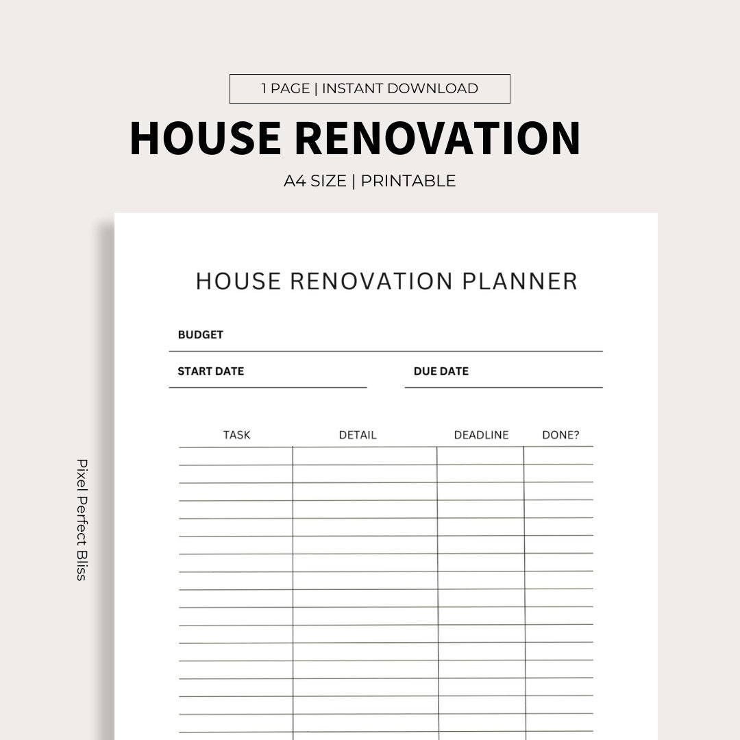 House Renovation Planner Sheet Printable, Easy-to-print Home Remodeling ...