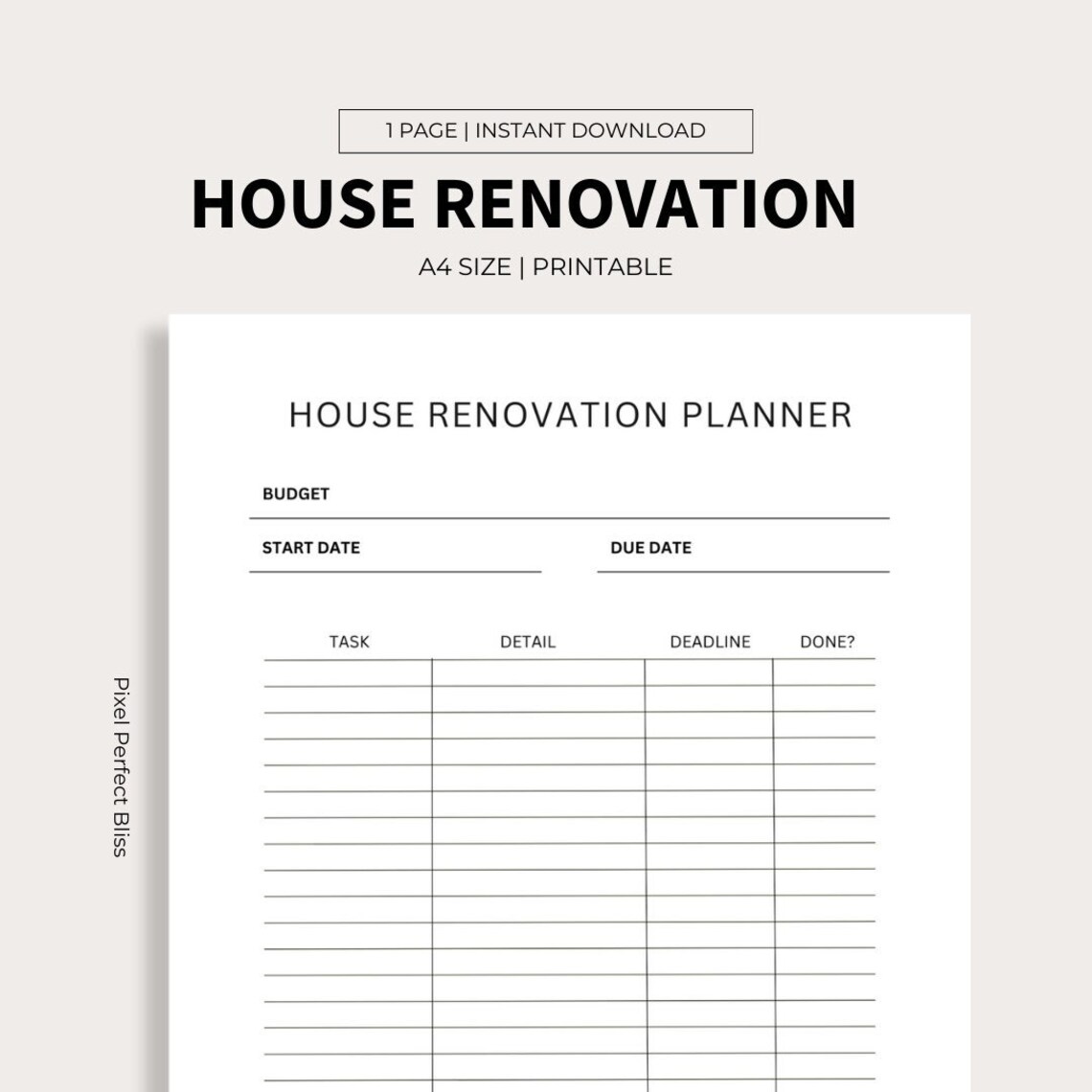 House Renovation Planner Sheet Printable, Easy-to-print Home Remodeling ...