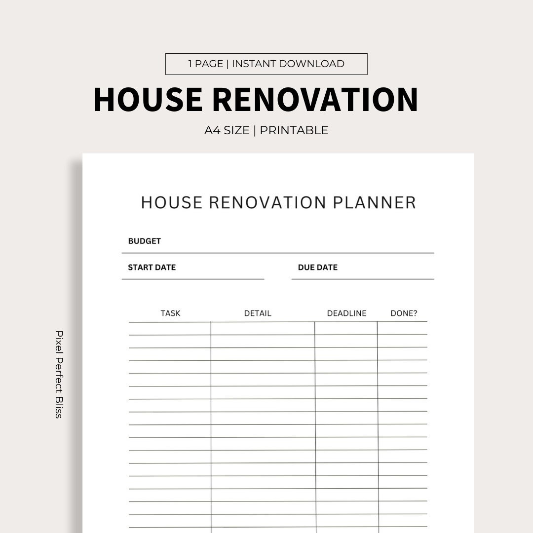 House Renovation Planner Sheet Printable, Easy-to-print Home Remodeling ...