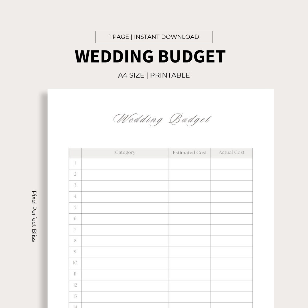 Wedding Budget Planner Printable, Wedding Finance Worksheet, Bridal ...