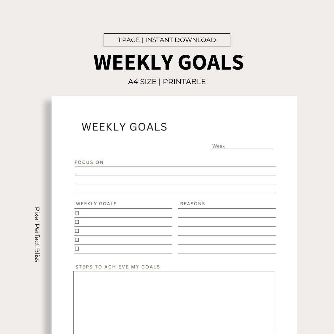 Weekly Goals Printable Sheet: Intuitive Target Planner (A4 PDF) - Etsy