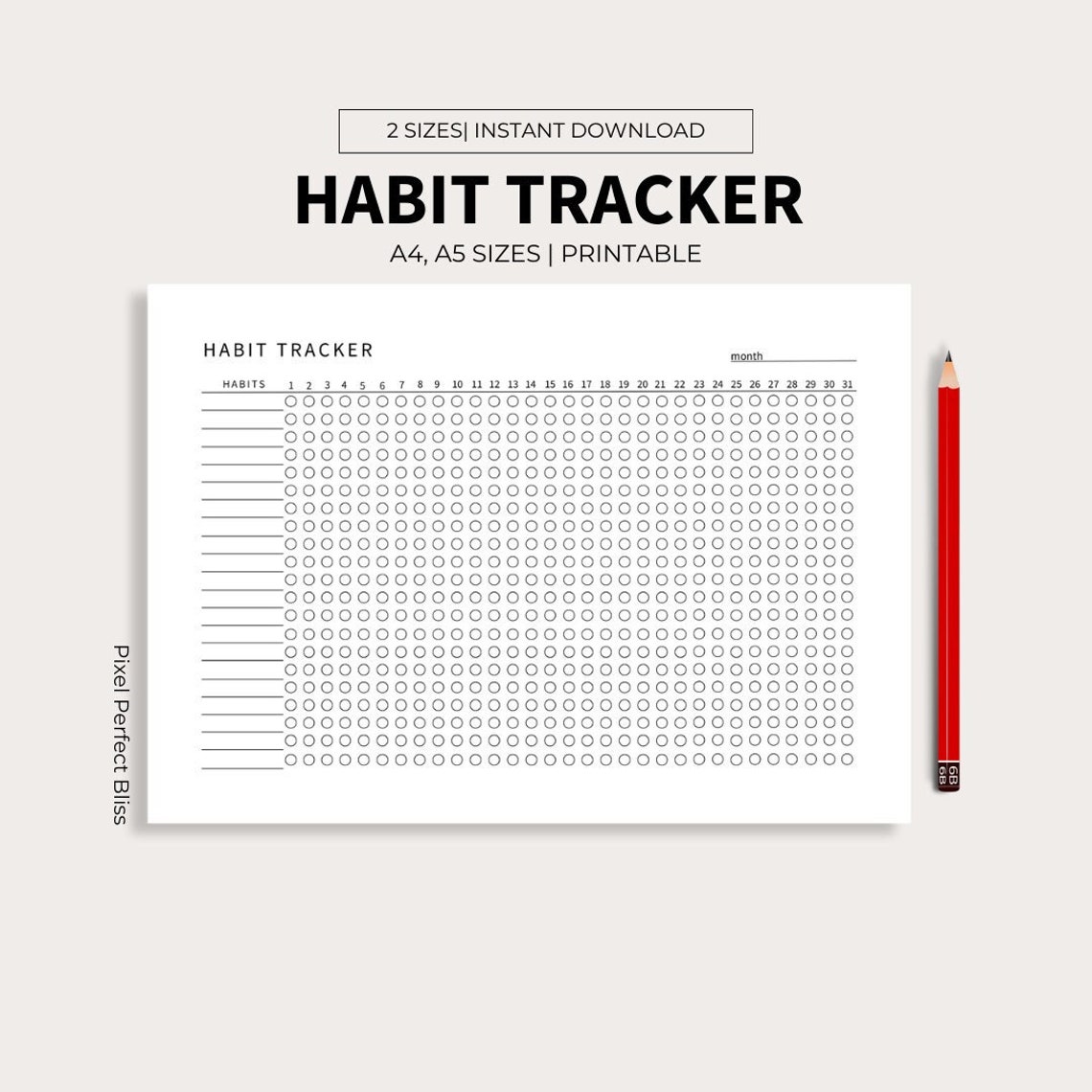 30 Days Habit Tracker Printable Landscape, Monthly Easy-to-use Routine ...