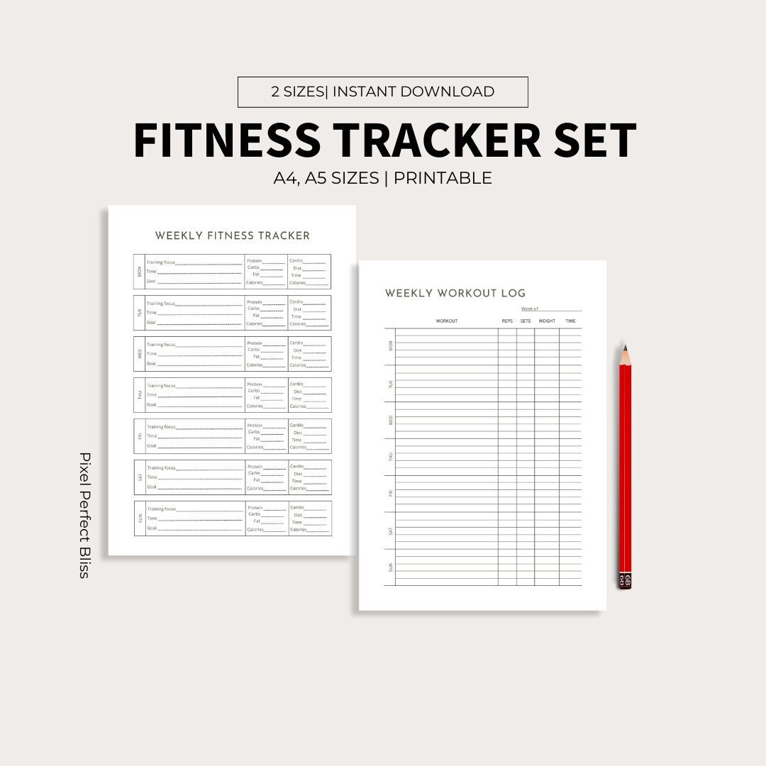 Fitness Tracker Set Printable, Daily Exercise Log, Workout Routine ...