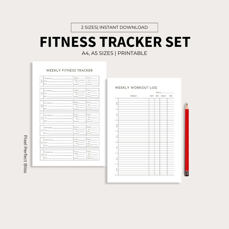 Fitness Tracker Set Printable, Daily Exercise Log, Workout Routine ...
