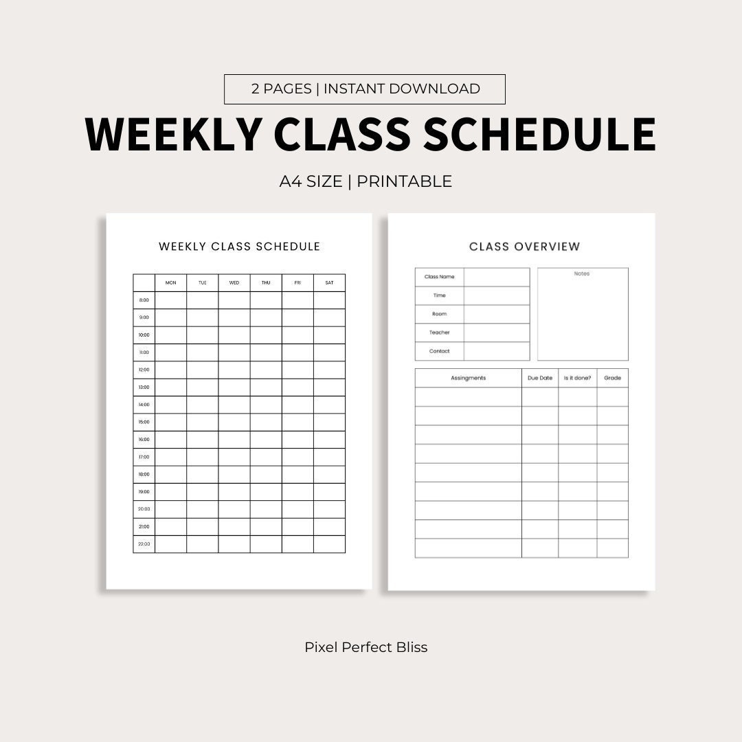 Weekly Class Schedule Printable, Class Overview Sheet, Student Planner ...