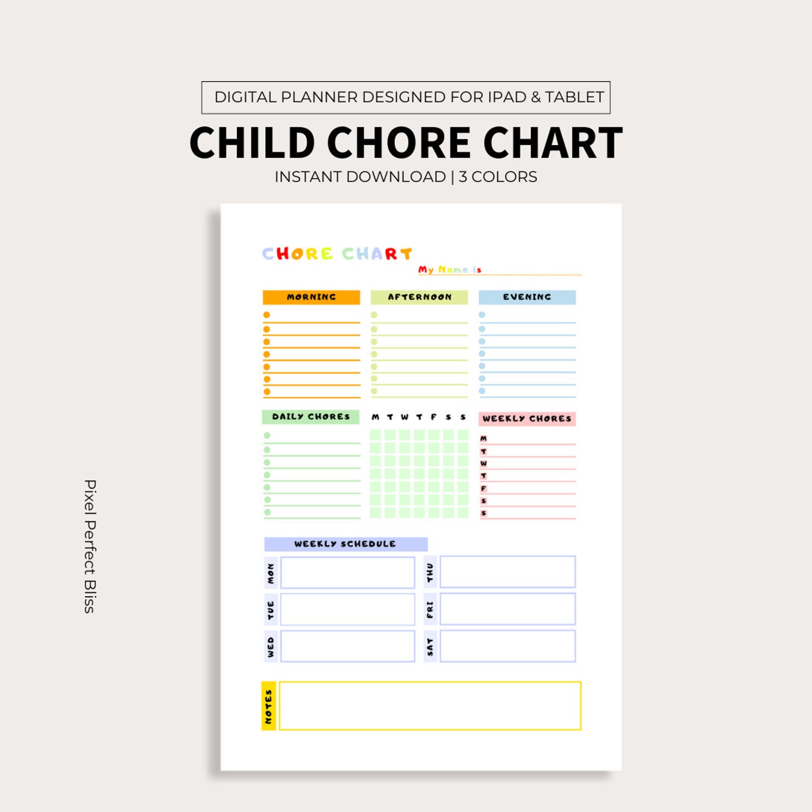 Digital Kid's Chore Chart, Household Chores Template, House ...