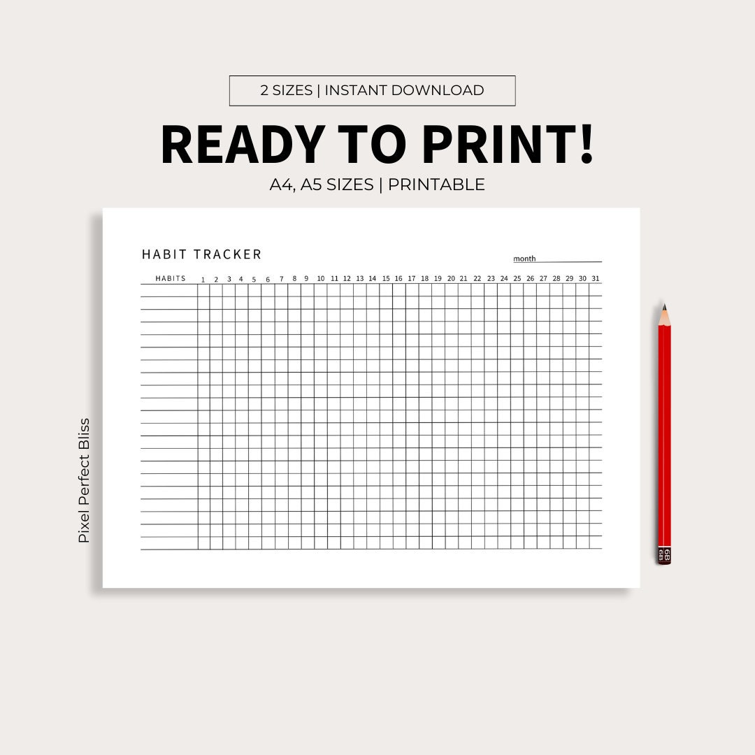 Monthly Habit Tracker Printable Landscape, Daily Easy-to-use Routine ...