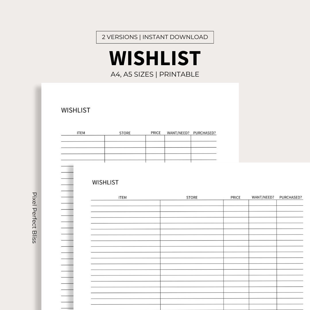 Simple Wishlist Page Printable, Holiday Wishlist Template, Birthday ...