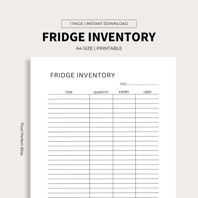 Fridge Inventory Sheet, Food Storage Checklist, Kitchen Organization ...