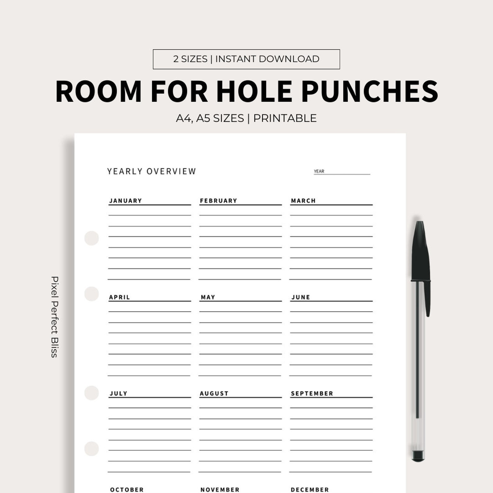 Yearly Overview Template, Printable Yearly Planner on One Page, Year at ...