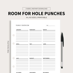 Yearly Overview Template, Printable Yearly Planner on One Page, Year at ...