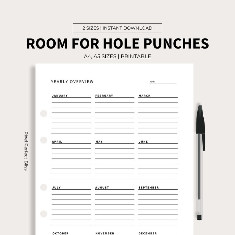 Yearly Overview Template, Printable Yearly Planner on One Page, Year at ...