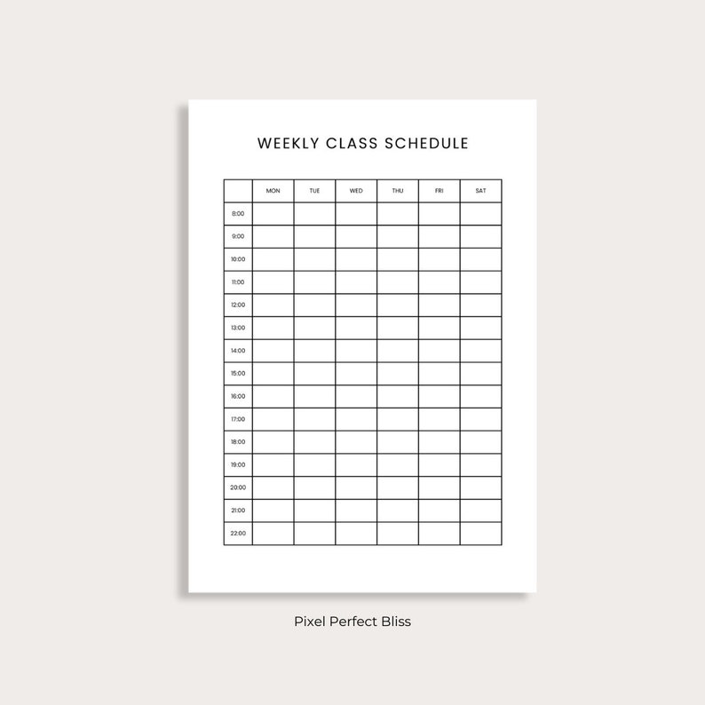Weekly Class Schedule Printable Class Overview Sheet Student - Etsy