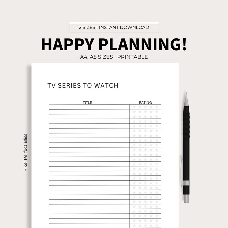 TV Series to Watch List Printable, TV Show List, Season and Episode ...