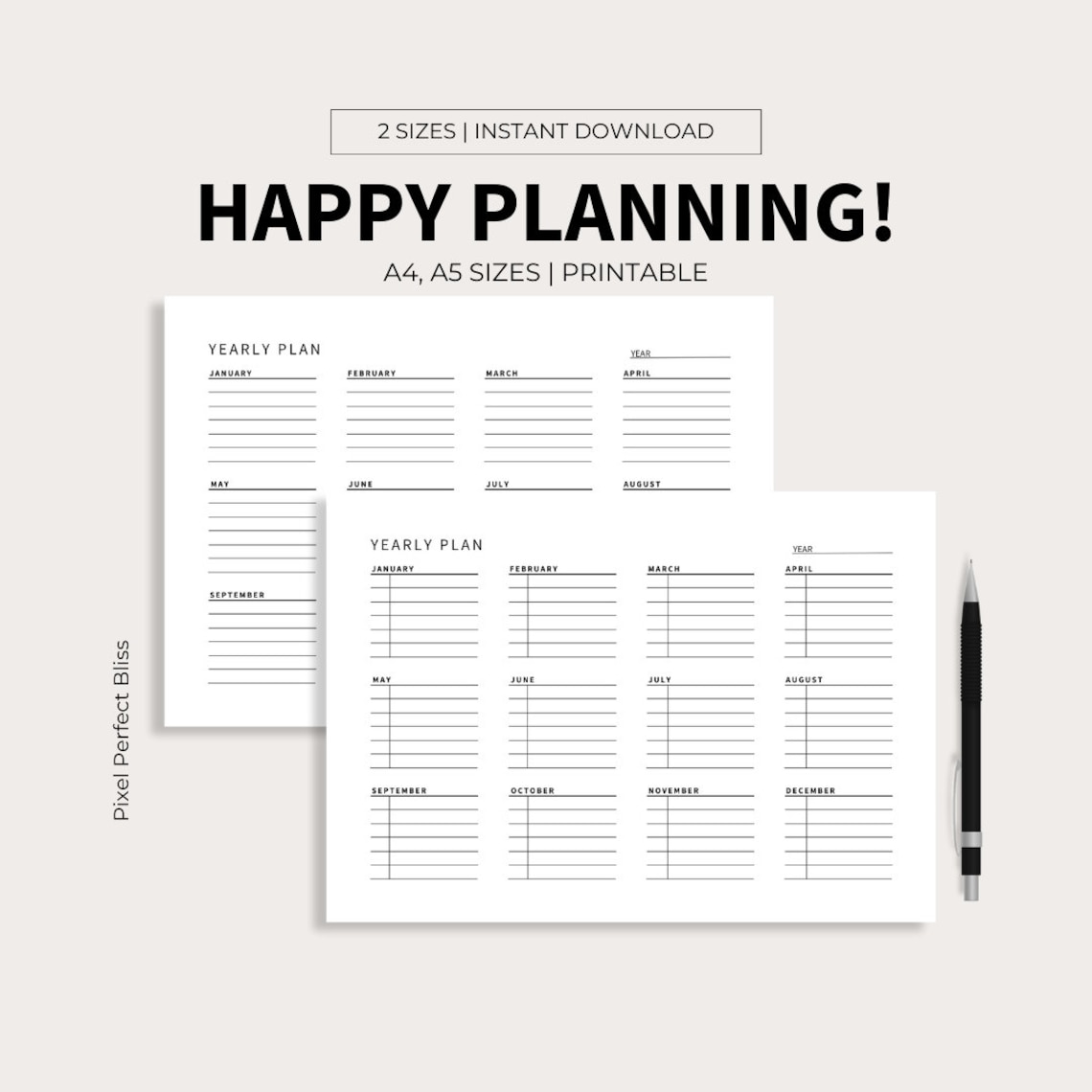 Yearly Plan Landscape Template, Printable Yearly Planner on One Page ...