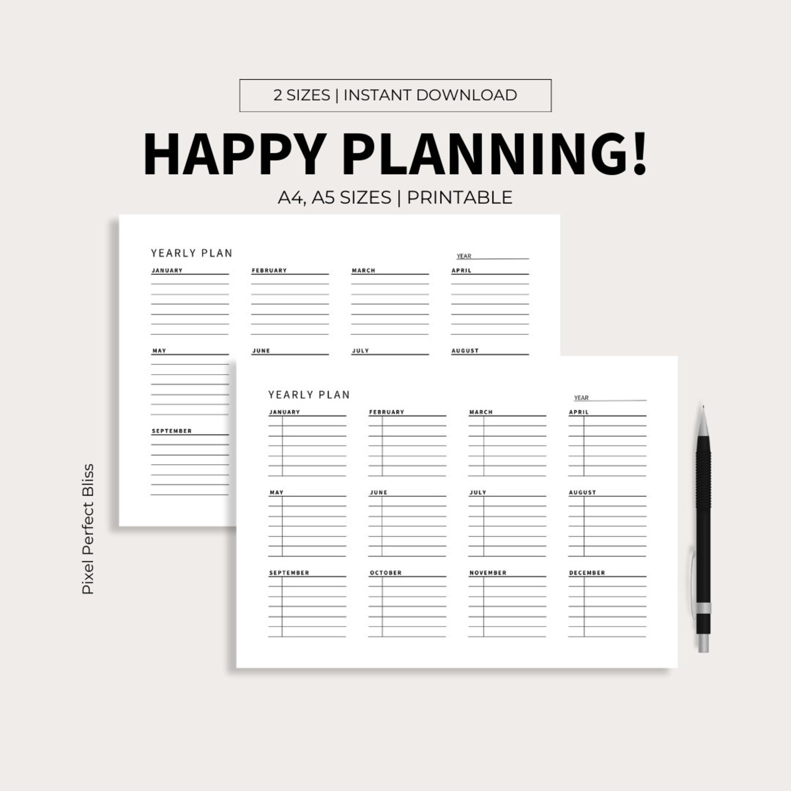 Yearly Plan Landscape Template, Printable Yearly Planner on One Page ...