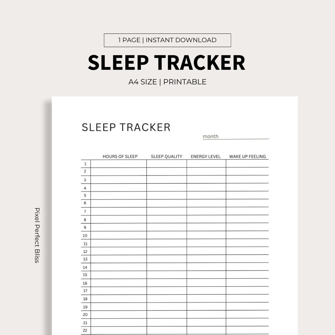 Monthly Sleep Tracker Printable, Everyday Easy-to-print Hours of Sleep ...